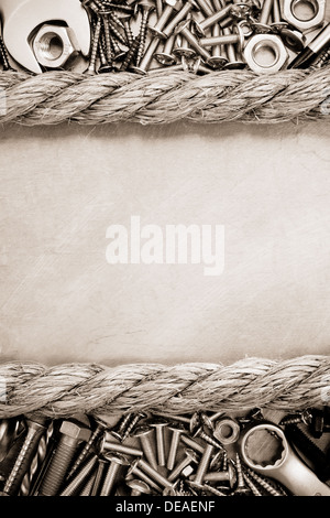 metal construction hardware tool and rope Stock Photo - Alamy