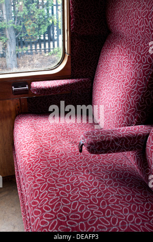Old British railway carriage compartment interior view. Taken at ...