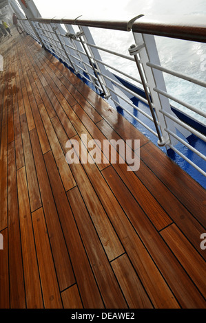 Wooden decking used on the promenade deck of a cruise ship Stock Photo ...