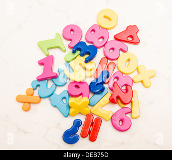 Math Concept. Pile of Colorful Plastic Numbers extreme closeup. 3d ...