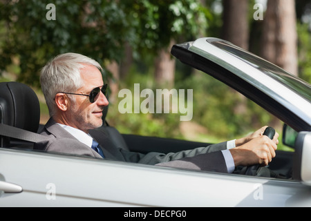 Relaxed businessman driving classy cabriolet Stock Photo - Alamy