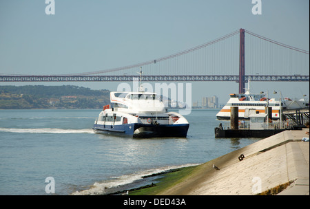 Modern ferries at Tagus river in Lisbon Portugal at Terminal fluvial ...
