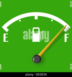 Full fuel sign with yeallow indicator isolated on green background ...