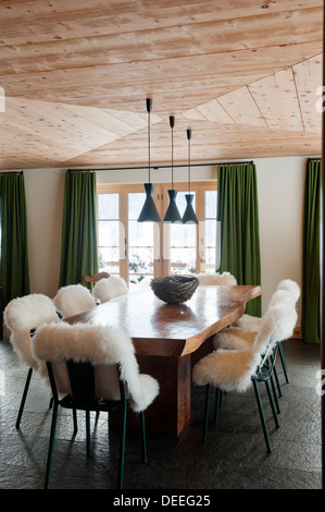 Modern interior in cafe with chairs, table and window indoors Stock ...