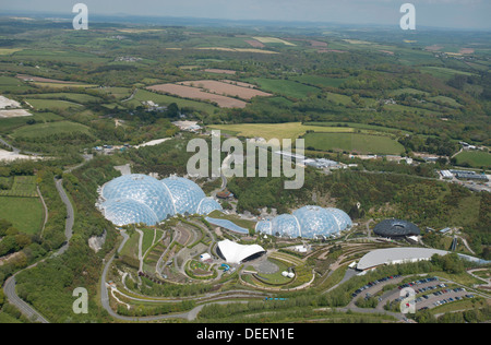 EDEN PROJECT, Cornwall. Aerial view. A series of biodomes in a former ...