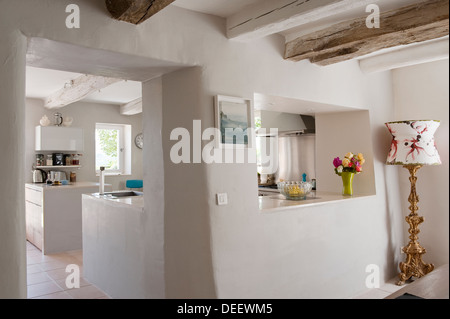 A serving hatch in a modern kitchen in a home in the UK Stock Photo - Alamy