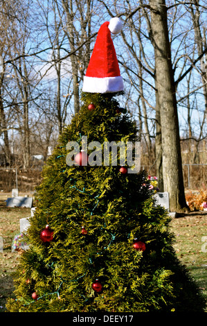 Praying angel in Christmas tree branches with Christmas red ornaments ...