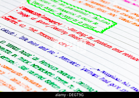 Neat and coloured A Level revision notes Stock Photo - Alamy