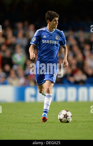 LONDON, ENGLAND - September 18: Chelsea's Oscar takes a shot at goal ...