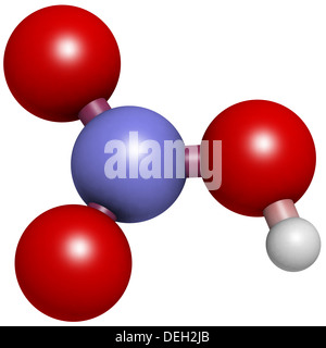Nitric acid (HNO3) molecule, chemical structure. Strong and corrosive ...