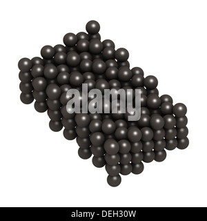 Plutonium (Pu) metal, crystal structure. Atoms are represented as color ...