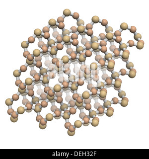Quartz (a-quartz, SiO2), crystal structure. Atoms are represented as spheres with conventional ...