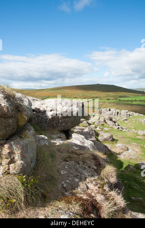 The granite outcrop of Sharp Tor in Dartmoor National Park, Devon ...