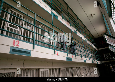Prison guards inside prison unit near Houston, Texas walk through cells ...