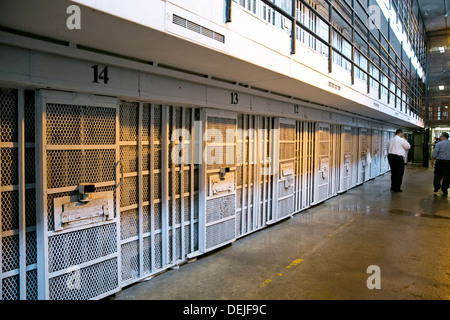 Prison guards inside prison unit near Houston, Texas walk through cells ...