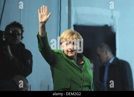 Munich, Germany. 20th Sep, 2013. German Chancellor Angela Merkel waves ...