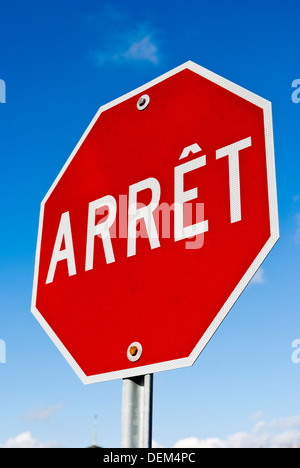 French stop sign (arret) in rural Quebec, Canada Stock Photo - Alamy