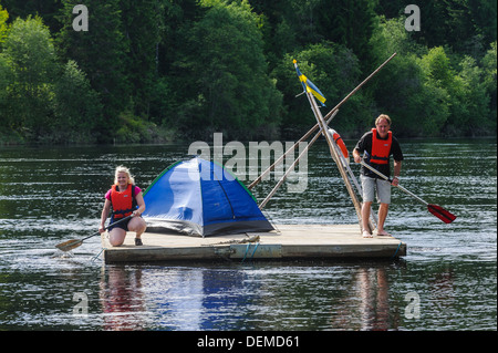 Building a timber raft on Klaralven. Varmland, Sweden Stock Photo - Alamy