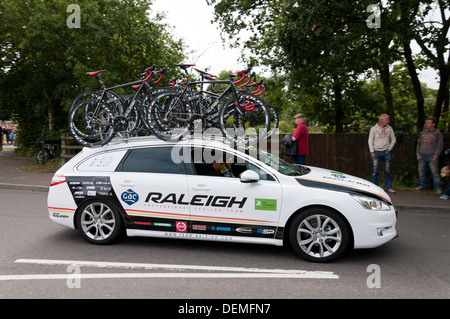 Professional cycle racing team support car vehicle during the 2013 Tour ...