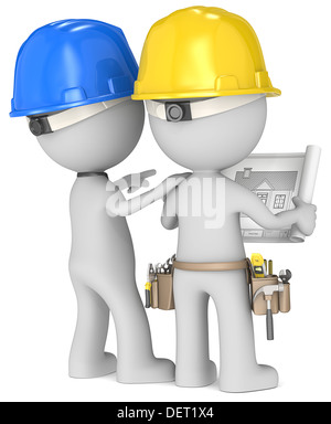 Dude the Builder with contractor looking at blueprint Stock Photo - Alamy