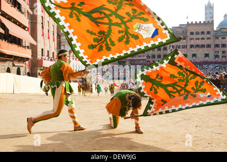 flag wavers, contrada of the woods, palio of siena, siena, tuscany ...