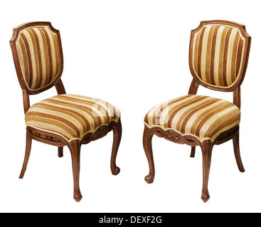 Yellow and brown wooden chairs isolated on white Stock Photo - Alamy