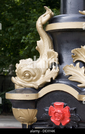 Cast Iron lamp post with fish decoration, South Bank, London, England ...