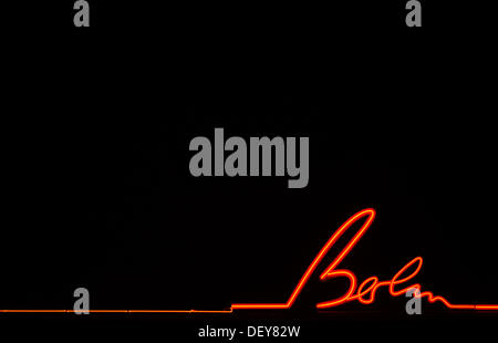 A meon sign reading 'Berlin, Berlin' on the roof of a hotel in Berlin ...