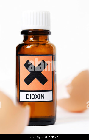 Small bottle labelled with a hazard symbol and a lettering "Dioxin" in ...