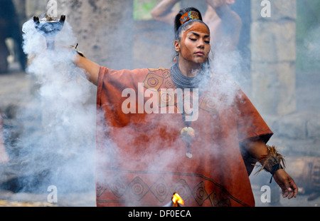 Mayan shaman, ritual, ceremony, Xcaret, Yucatan, Mexico, North America ...