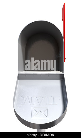 An front view of an open old school retro tin mailbox bulging with a ...