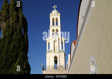 The Church of Agios Nikolaos Halki Chalki which has the tallest belfry ...