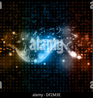 abstract background with music notes lights and bokeh Stock Photo - Alamy