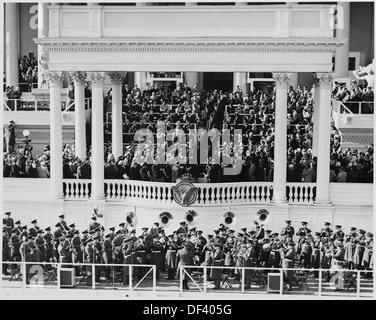 This image captures a distance view of President Harry S. Truman ...