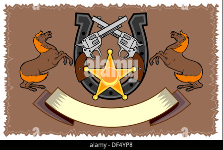 Illustration of colt with 45 calibre gun and horseshoe emblem isolated ...