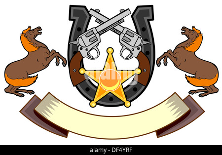 Illustration of colt with 45 calibre gun and horseshoe emblem done on ...