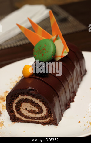 Strawberry Roll Cake. Cream and strawberry log cake with coffee on ...