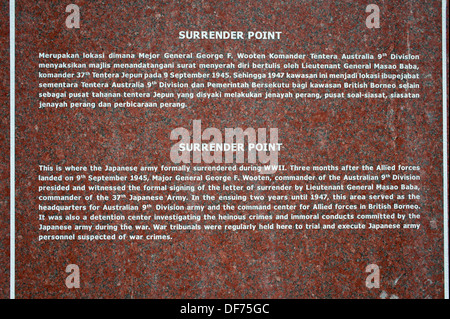 Plaque at Surrender Point, Labuan, Borneo Stock Photo - Alamy