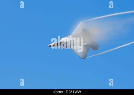 fighter jet flying breaking sound barrier wing condensation Stock Photo ...