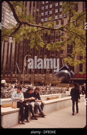 A photograph of the Rockefeller Center, showcasing the 6th Avenue side ...