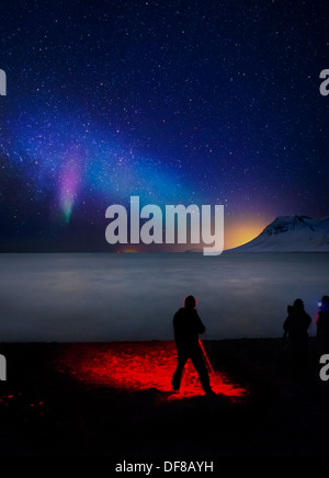 Photographer taking pictures of Polar lights (Aurora borealis), in the ...
