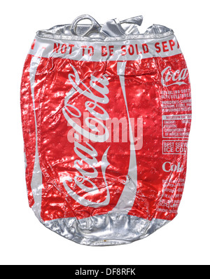 Squashed flat aluminium Coca Cola Coke beverage tin can in road Stock ...