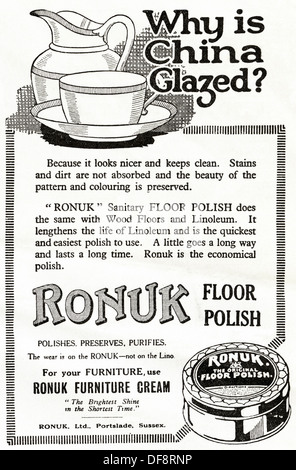 Advertisement for Ronuk sanitary floor polish in women's magazine circa ...