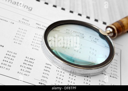 Magnifying Glass Over Financial Document Stock Photo - Alamy