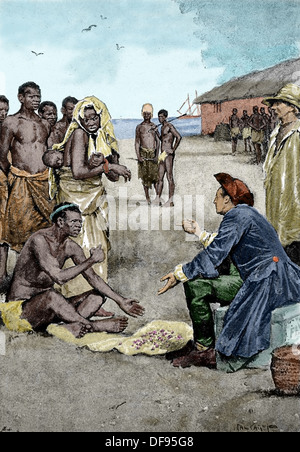 African slave trade. Black slaves in the hold of the slave ship. From ...