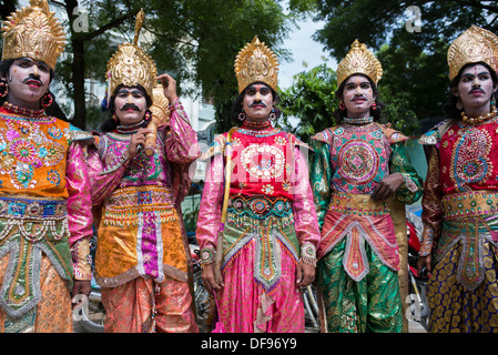 Indian men dressed as Indian Gods at rally. Puttaparthi, Andhra Pradesh ...