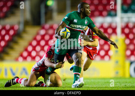Leicester, UK. 30th September 2013. Miles Benjamin makes his first ...