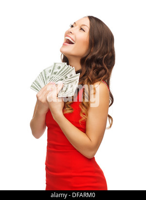 woman in red dress with us dollar money Stock Photo - Alamy
