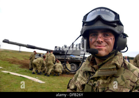 British Army Tank driver with reserve units training with the full time ...