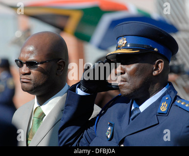 South Africa's Police Commissioner Bheki Cele with a wry smile during ...